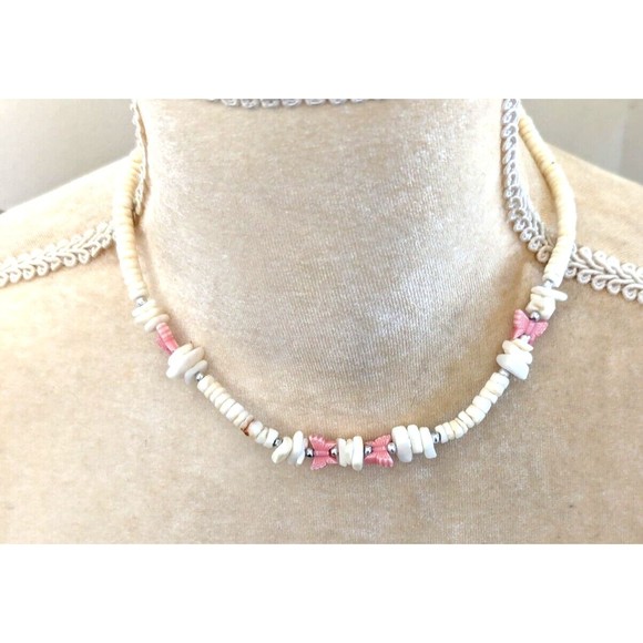 Unbranded | Jewelry | Pink White Puka Shell Necklace Butterfly Beads 4 ...